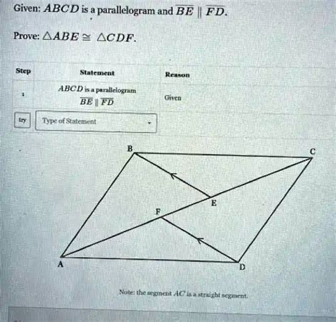 Given ABCD Is A Parallelogram And BE FD Prove ABE CDF