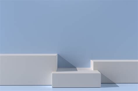 3d 그림 모형 연단 제품을위한 기하학적 추상적 인 구성 또는 파란색 배경에 광고 최소 3d 일러스트레이션은 스톡 사진을 렌더링합니다 3차원 형태에 대한 스톡 사진 및 기타