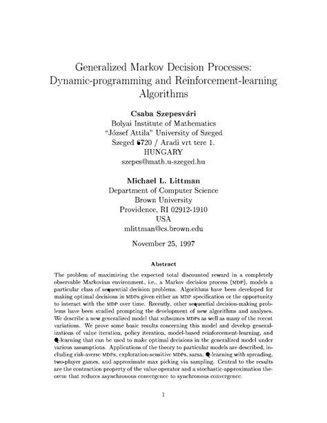 Pdf Generalized Markov Decision Processes Dynamic Programming And