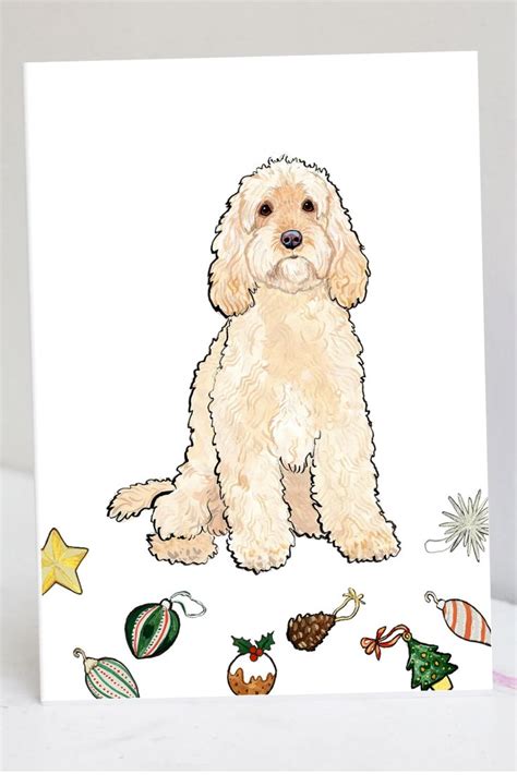 Cream Cockapoo Christmas Card Handcrafted Custom Pet Portraits