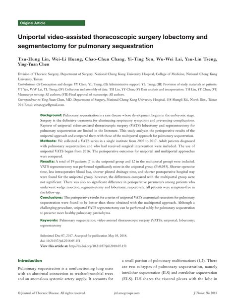Pdf 004 Uniportal Video Assisted Thoracoscopic Surgery Lobectomy And