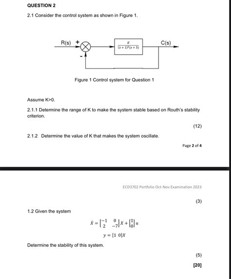 Solved Consider The Control System As Shown In Figure Chegg