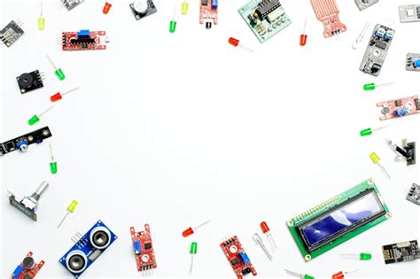 premium photo top view arduino components and modules electric parts