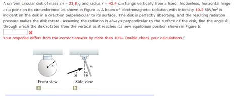 Solved A Uniform Circular Disk Of Mass M G And Radius Chegg