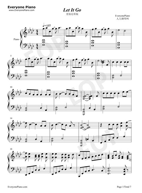 Let It Go 更接近原版 冰雪奇緣主題曲五線譜預覽