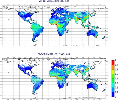 global maps of temporal mean aod from terra and aqua modis as well as