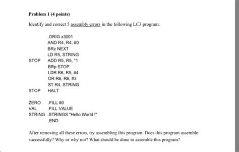Solved Identify And Correct 5 Assembly Errors In The