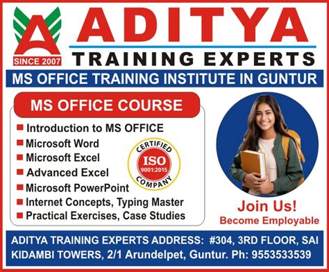 Ms Office Training In Guntur Top Computer Training Institute For Ms Office