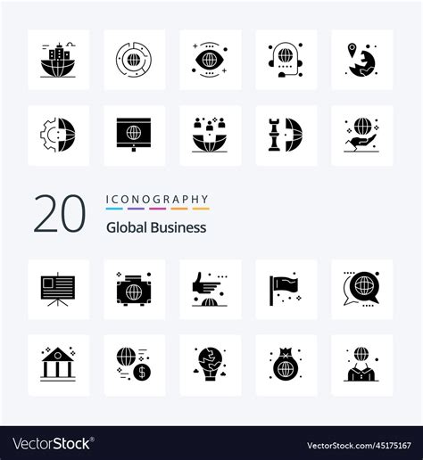 20 global business solid glyph icon pack like Vector Image