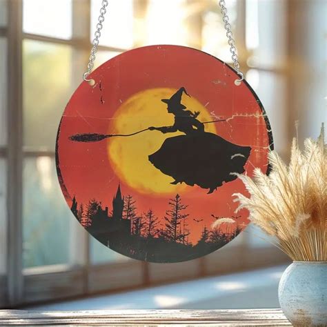 축제용 아크릴 둥근 펜던트 빗자루를 탄 마녀 실내실외 사용 가능 크리스마스 할로윈 추수감사절 데 Temu