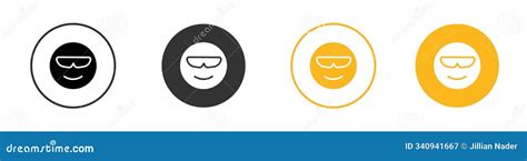 Cool Emoji Icon Black And White Vector Outline Sign Stock Vector Illustration Of Internet