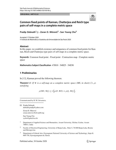pdf common fixed points of kannan chatterjea and reich type pairs of