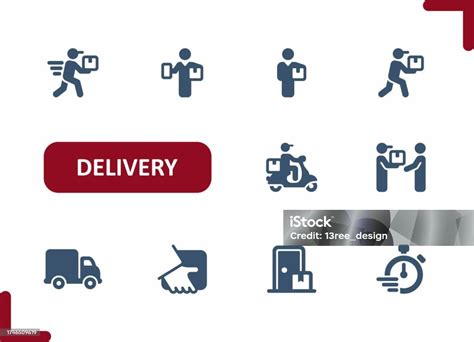 배달 아이콘 배달원 택배 패키지 소포 상자 배달 트럭 밴 아이콘 마감일에 대한 스톡 벡터 아트 및 기타 이미지 마감일 모터 스쿠터 문 Istock