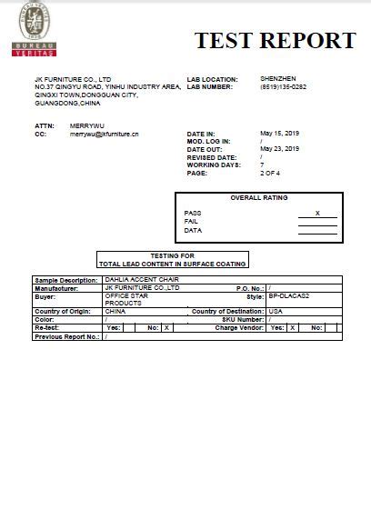 Cpsia Test Report For Ross News Jk Furniture Co Ltd
