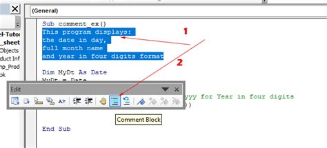 how to comment single line block in vba