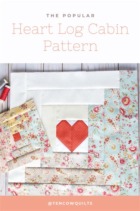 Heart Log Cabin Quilt Block Pattern Pdf Traditional Pieced Large Twin Queen Bed Digital