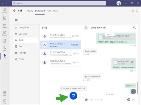 8x8 voice for teams app—send and receive sms messages