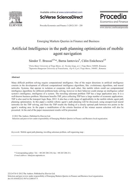 Pdf Artificial Intelligence In The Path Planning Optimization Of Mobile Agent Navigation