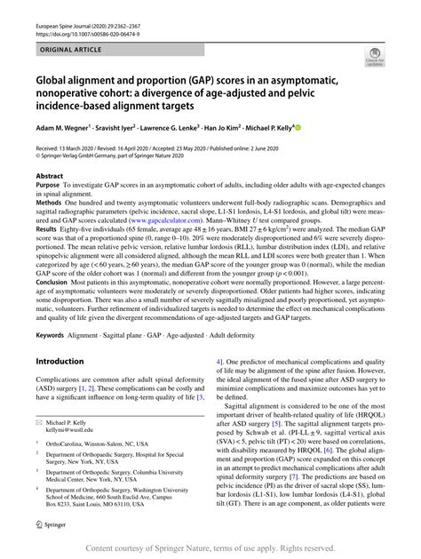 Global Alignment And Proportion GAP Scores In An Asymptomatic Nonoperative Cohort A