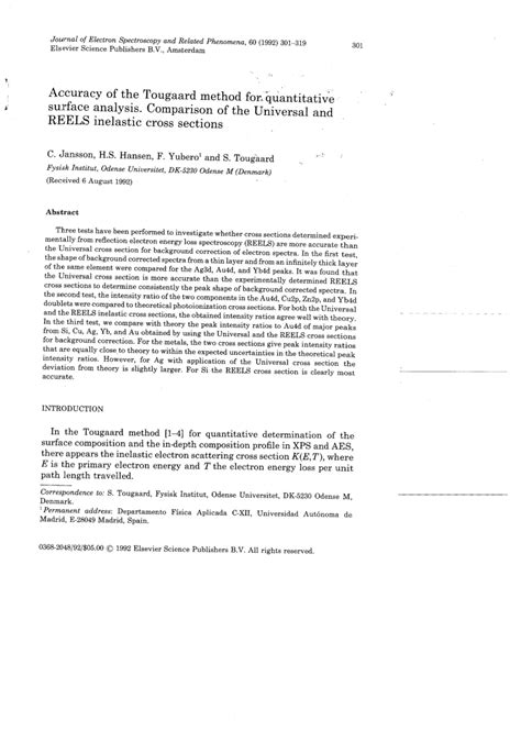 Pdf Accuracy Of The Tougaard Method For Quantitative Surface Analysis