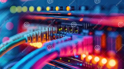 Network Switch And Ethernet Cables Transferring Data In Server Room Stock Image Image Of