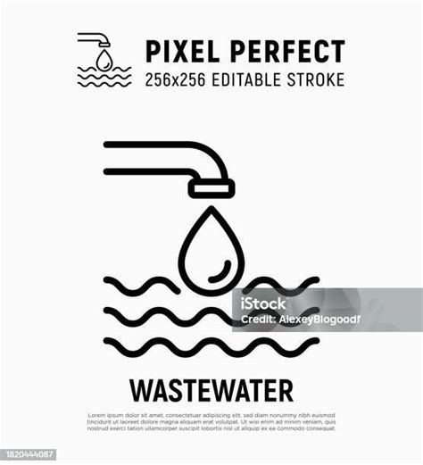 폐수 수질 오염 바다 대양에 떨어지는 물방울이 있는 파이프 완벽한 픽셀 획 편집 가능한 획 벡터 일러스트 레이 션입니다 건설