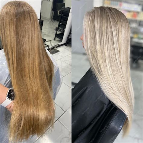 Premium Photo Beautiful Hair Hair Coloring Dyed Hair Before And After Hair Coloring