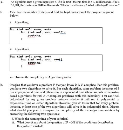 Solved A An Algorithm Runs A Given Input Size N If N Is