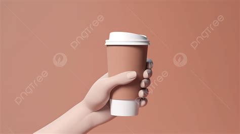 흰색 배경에 대해 테이크아웃 커피 컵을 쥐고 있는 손의 3d 만화 스타일의 그림 카페 컵 커피 테이크 아웃 커피 차 배경