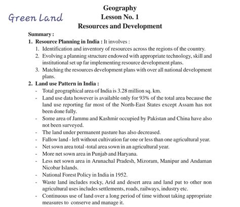 Green Land Class 10 Social Science Geography Ch 1 Notes