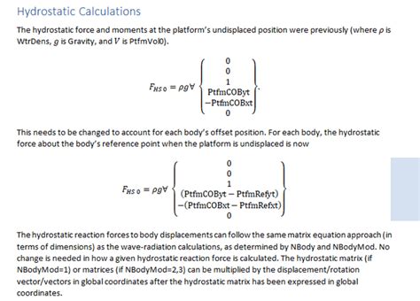 Hydrostatic Restoring Matrix NREL Forum