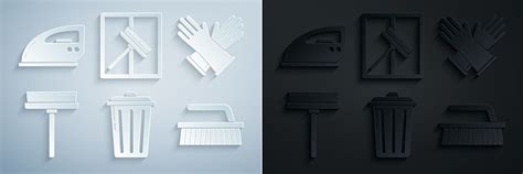 쓰레기통 고무 장갑 스퀴지 스크레이퍼 와이퍼 청소용 브러시 전기 다리미 아이콘을 설정합니다 벡터 3차원 형태에 대한 스톡 벡터 아트 및 기타 이미지 Istock
