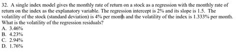 Solved 32 A Single Index Model Gives The Monthly Rate Of