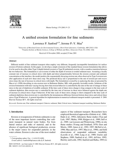 Pdf A Unified Erosion Formulation For Fine Sediments