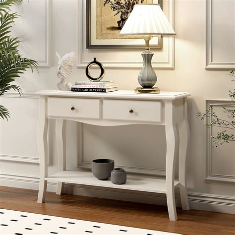 Sogeshome Classic White Console Table For Entryway With Open Storage
