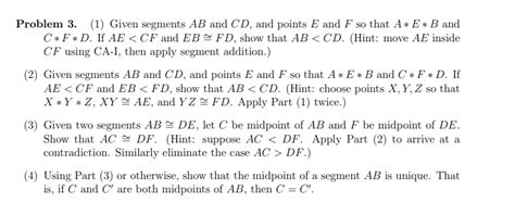 Solved Problem Given Segments AB And CD And Points E Chegg