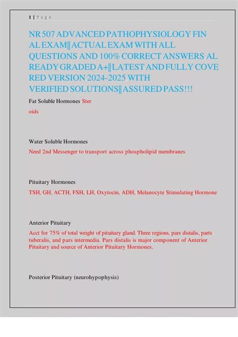 Nr 507 Advanced Pathophysiology Final Exam Newest Version 2025 With Complete 250 Questions And