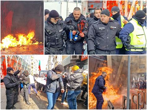 ЕКШЪН В ЦЕНТЪРА НА СОФИЯ Огън бомби и кървавочервена боя на протеста на Възраждане за лева
