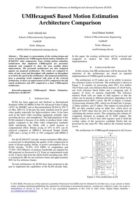 Pdf Umhexagons Based Motion Estimation Architecture Comparison