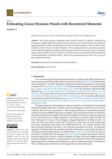 pdf estimating linear dynamic panels with recentered moments