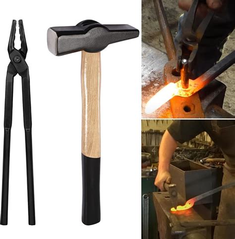 Blacksmith Forging Tools Kit Wolf Jaw Tongs (15'') & Blacksmith Hammer Anvil Blacksmithing Tongs ...
