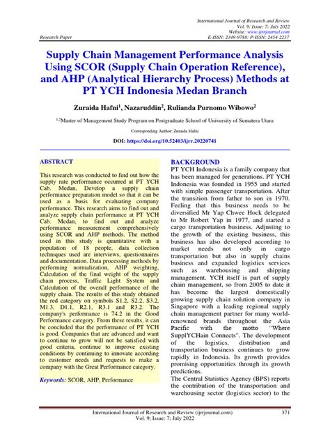 Supply Chain Management Performance Anal 1 Pdf Performance Indicator Logistics