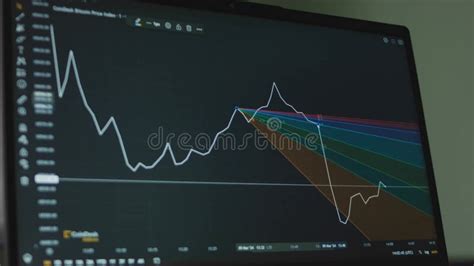 bitcoin currency graph with lines on computer screen using gann fan