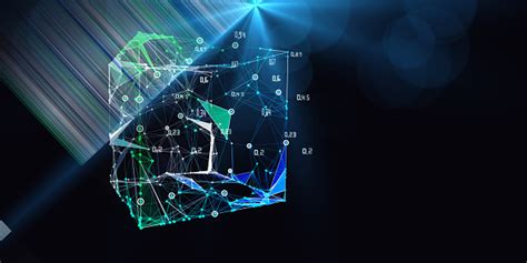 빅 데이터 3d 와이어프레임 박스와 흐린 선으로 추상적인 배경 과학 기술에 대한 다각형 개념 비즈니스 기술 및 과학 미래 시각화