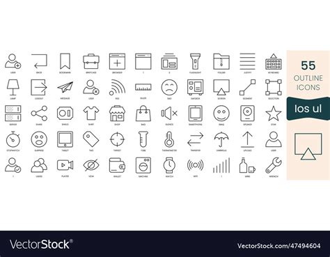 Set Of Ios Ui Icons Thin Outline Icons Pack Vector Image