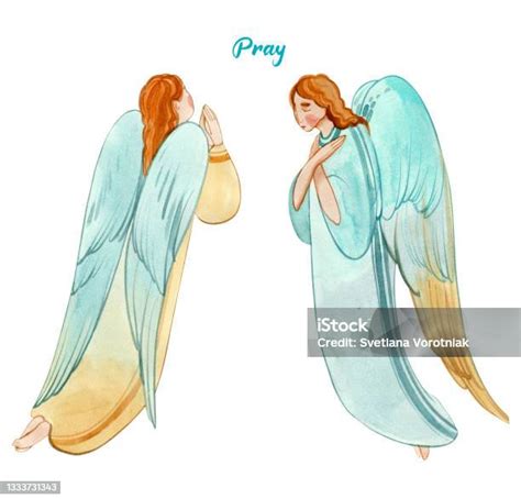 흰색 배경에 고립 된 수채화 손 그려진 천사 기도 비행 축복 기독교 휴일 장식 부활절 크리스마스 Npentecost 생일 결혼식 세례의 날 성경 일러스트레이션 수채화에 대한