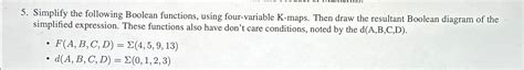 solved simplify the following boolean functions using