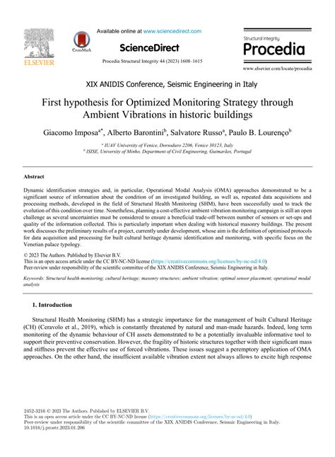 Pdf First Hypothesis For Optimized Monitoring Strategy Through Ambient Vibrations In Historic