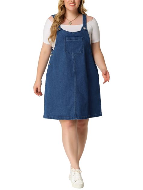 Agnes Orinda Womens Plus Size Jean Overall Midi Dress