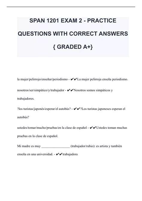 SPAN EXAM PRACTICE QUESTIONS WITH CORRECT ANSWERS GRADED A